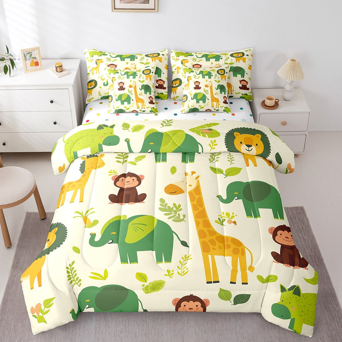 Erosebridal Cartoon Giraffe Bedding Full Size, Elephant Monkey Bed in a ...