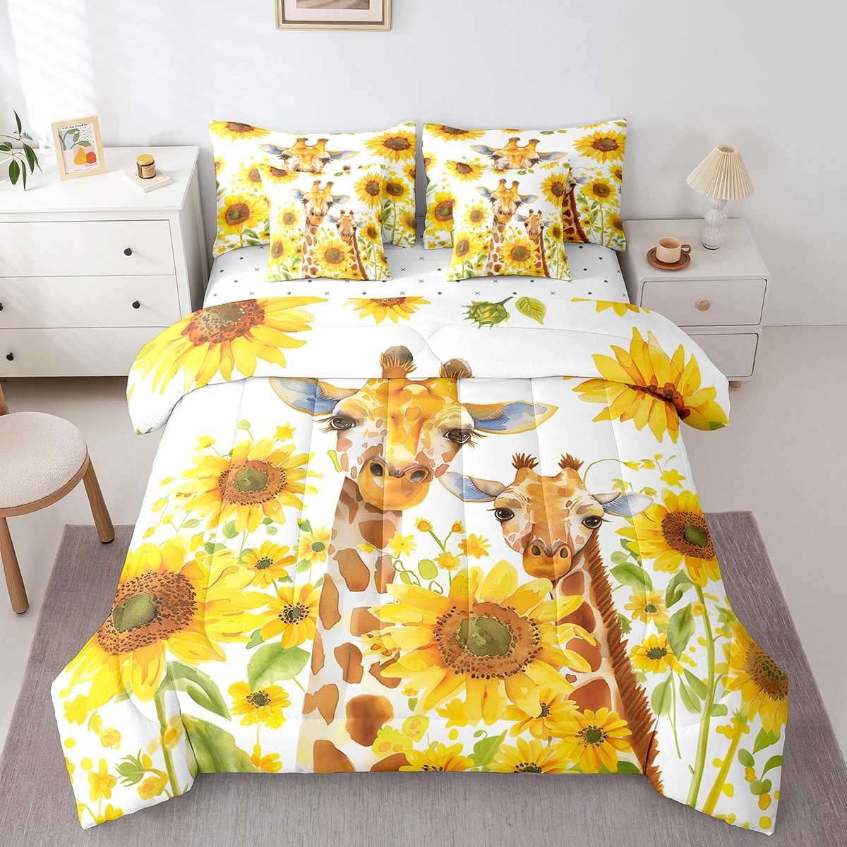 Erosebridal Cartoon Giraffe Bedding Queen Size, Rustic Sunflower ...