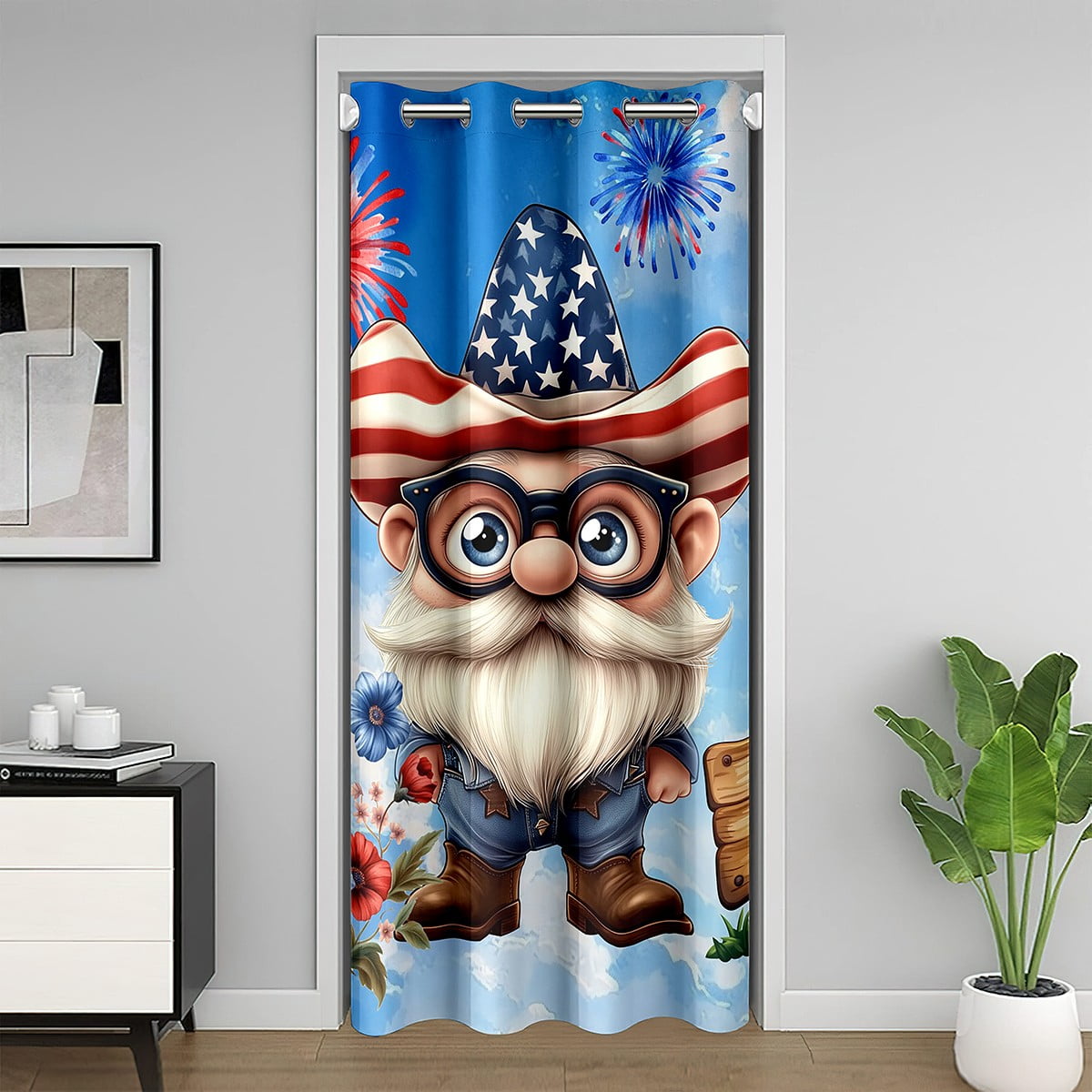 Erosebridal Cartoon Gnome Door Curtain Panel 59x80, Memorial Day Room Divider Curtain, American ...