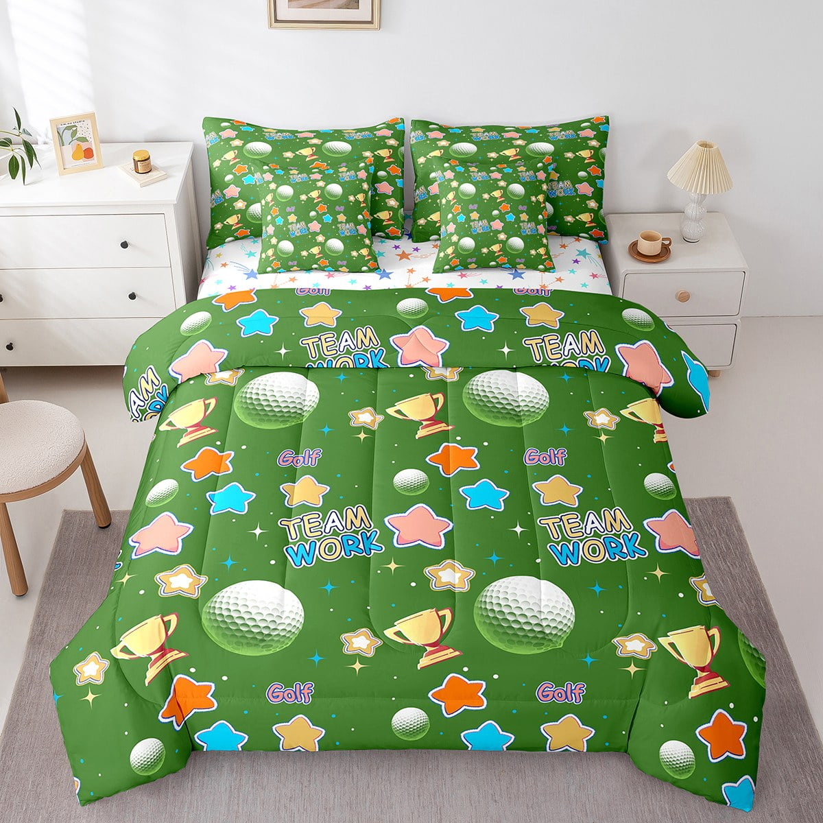 Erosebridal Cartoon Golf Print Bedding Queen Size, Ball Competition Bed ...