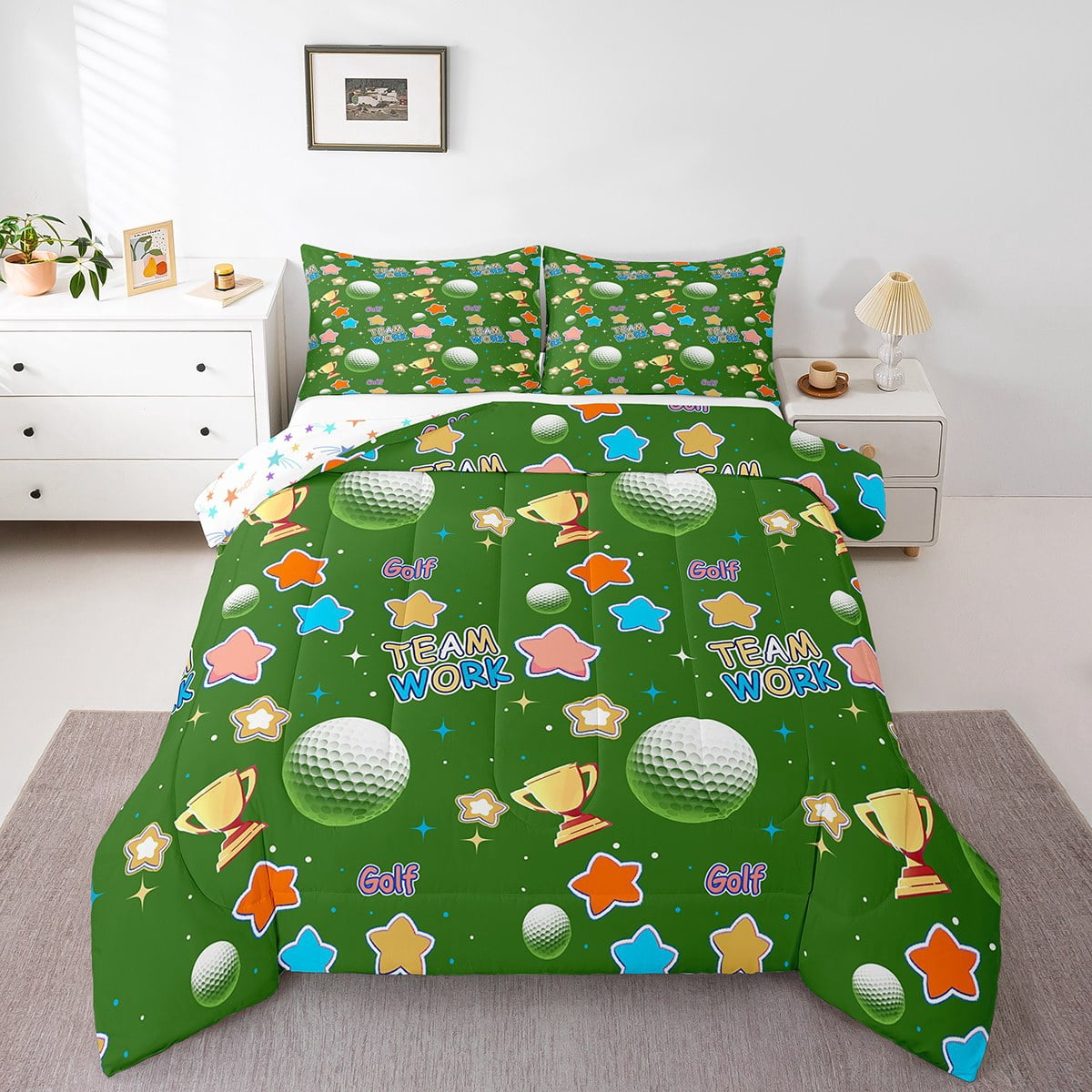Erosebridal Cartoon Golf Print Comforter Sets Queen Size, Ball ...