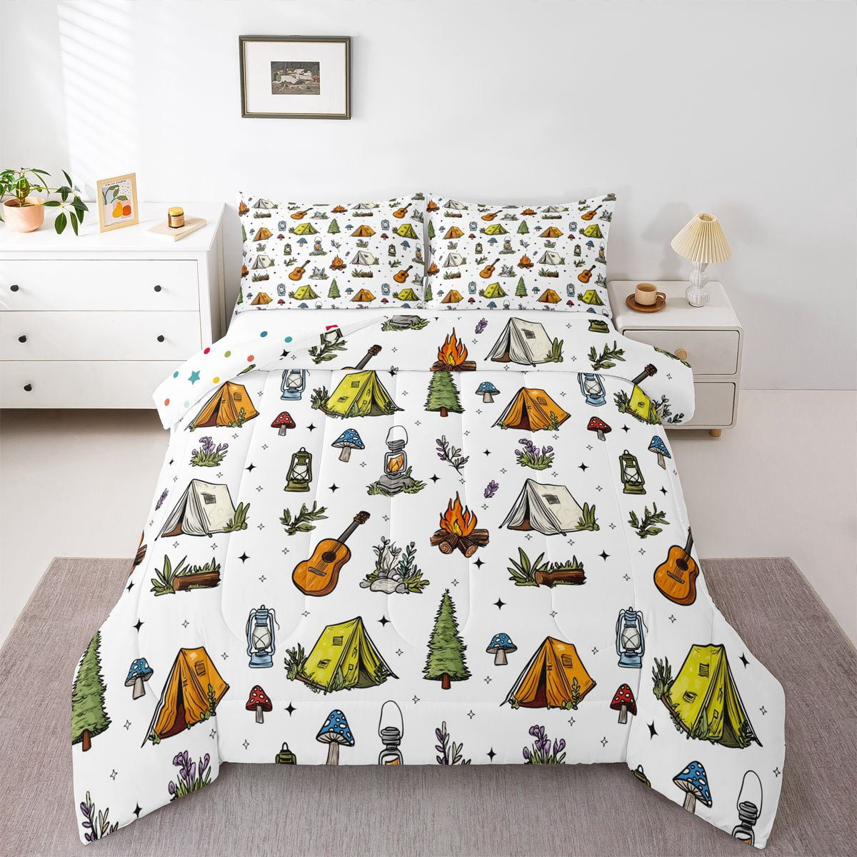 Erosebridal Cartoon Guitar Tent Mushroom Full Size Comforter Sets 3 ...