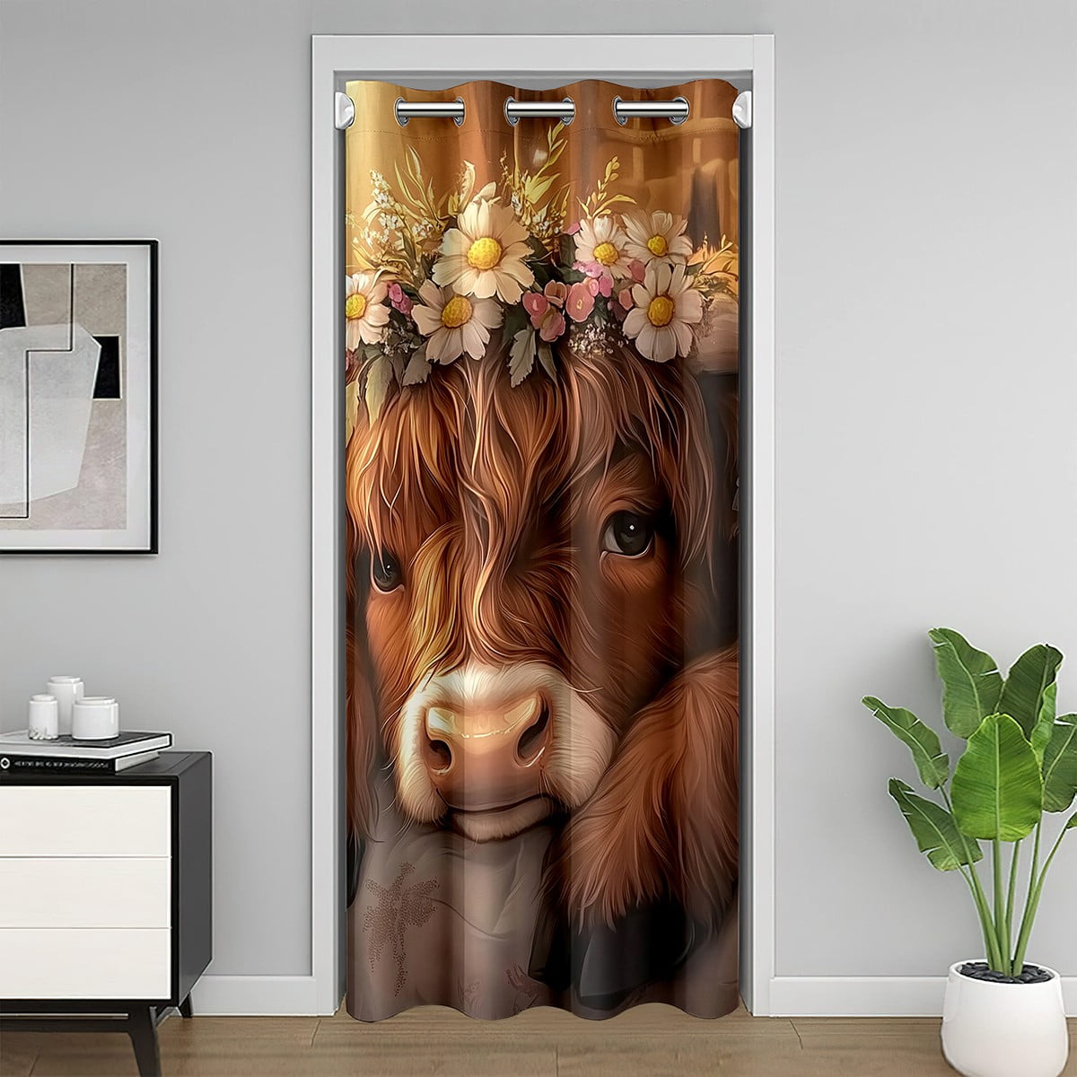 Erosebridal Cartoon Highland Cow Door Curtain For Door Window 34x80 ...