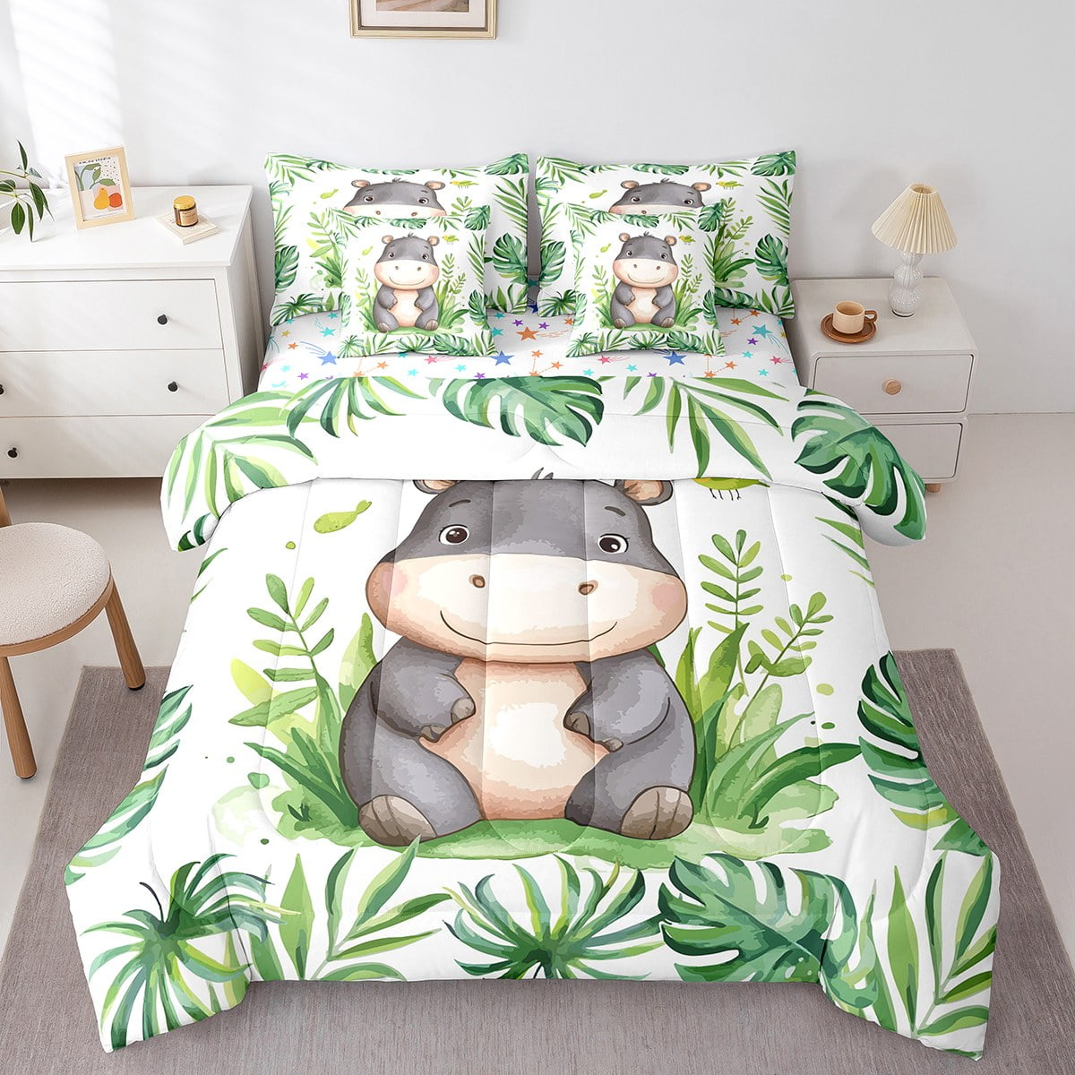 Erosebridal Cartoon Hippo Bedding King Size, Tropic Palm Bed Set ...