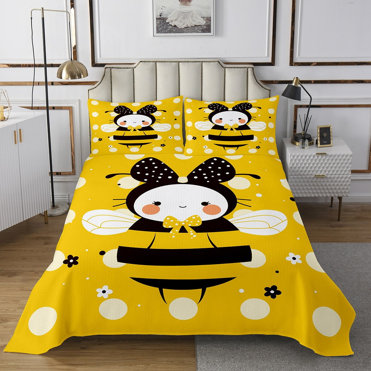 Erosebridal Cartoon Honey Bee Quilt Sets for Queen Size Bed, Animal Theme Bedding Set, 3-Piece ...