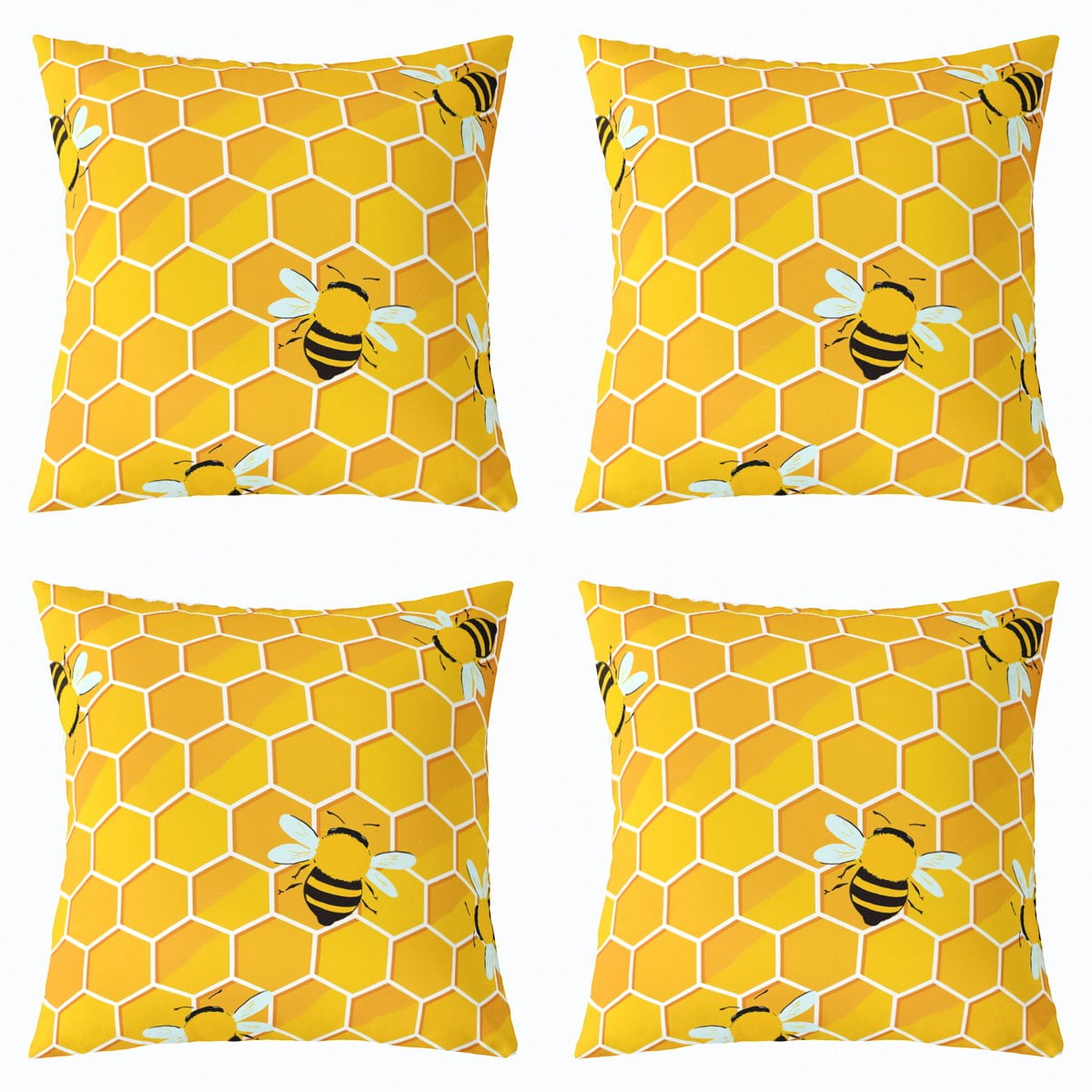 Erosebridal Cartoon Honeybee Pillow Cases Set of 4,Geometric Boneycomb Cushion Covers 18x18 ...