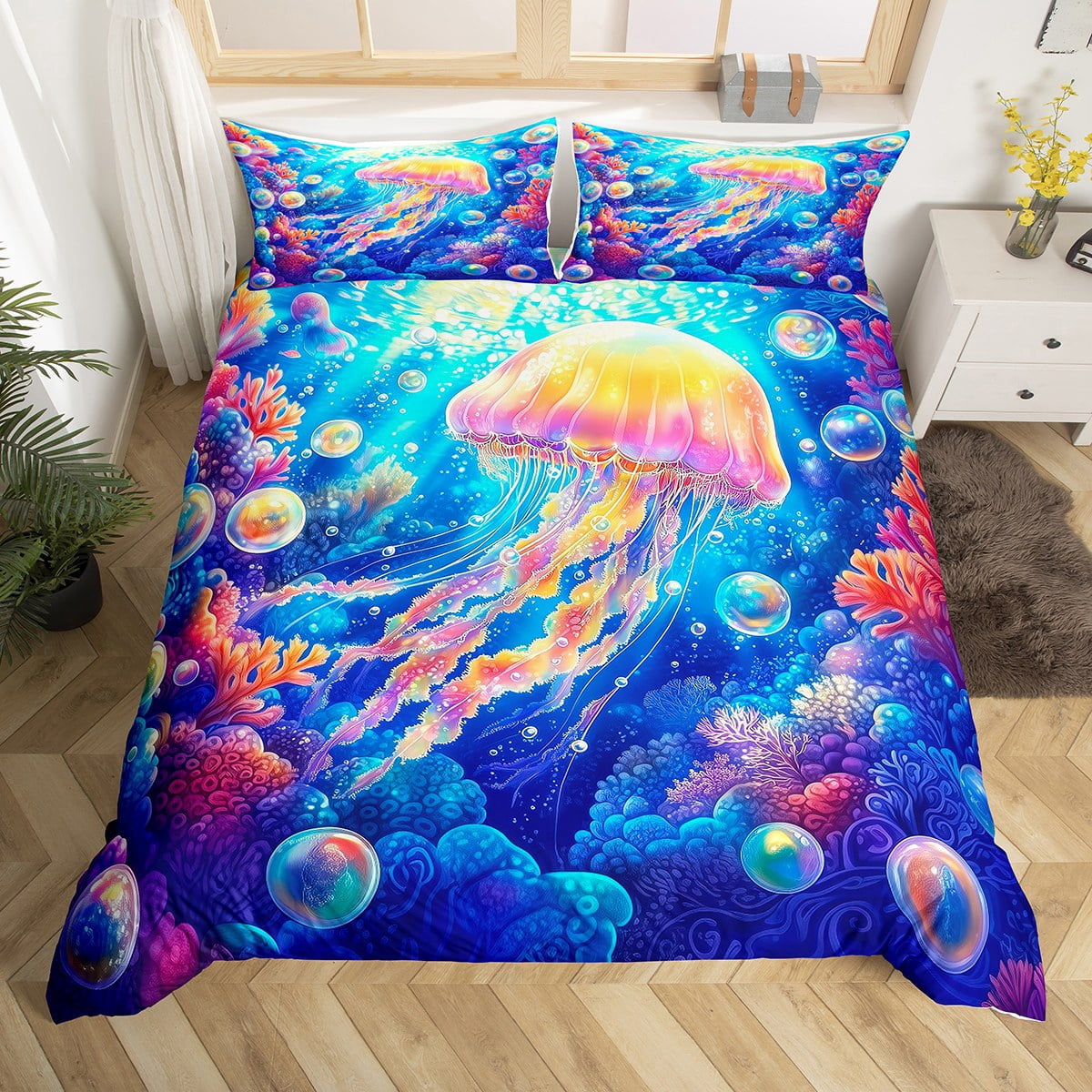 Erosebridal Cartoon Jellyfish Comforter Cover Ocean Magical Animal ...