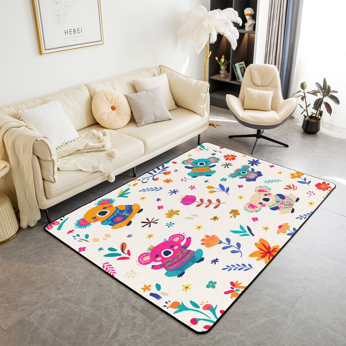 Erosebridal Cartoon Koala Non Slip Rug,Cute Koala Flowers Area Rug ...