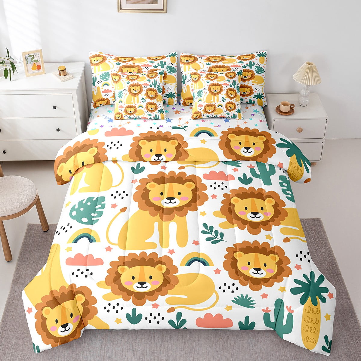Erosebridal Cartoon Lion Bedding Sets Full Size, Cute Rainbow Stars ...