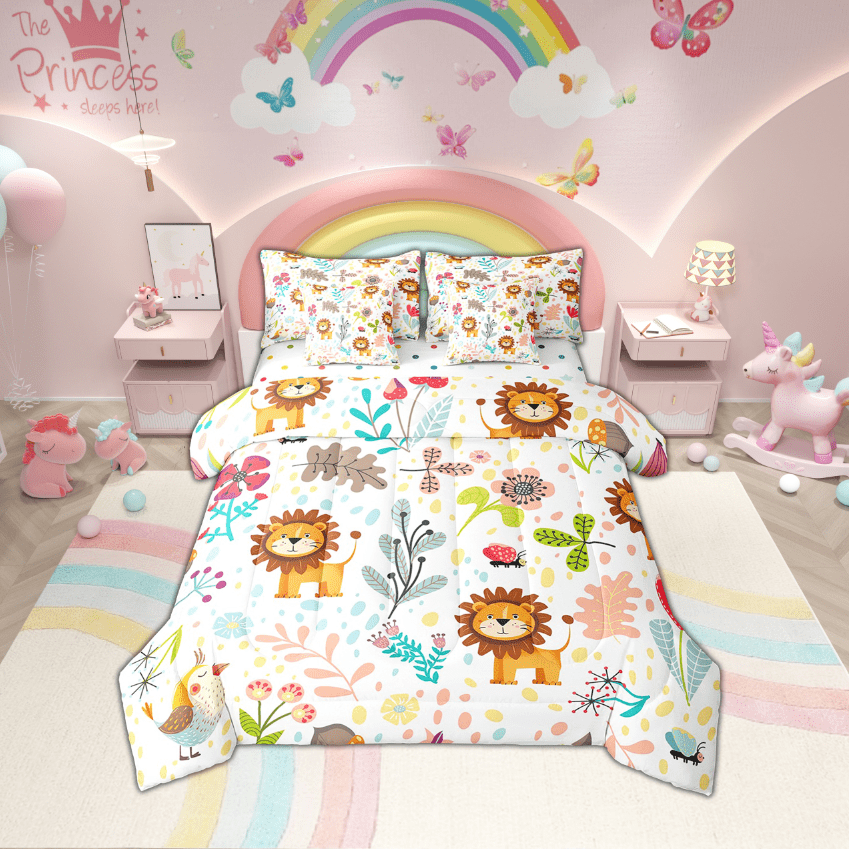 Erosebridal Cartoon Lion Bedding Set Twin,Jungle Botanical Lion ...