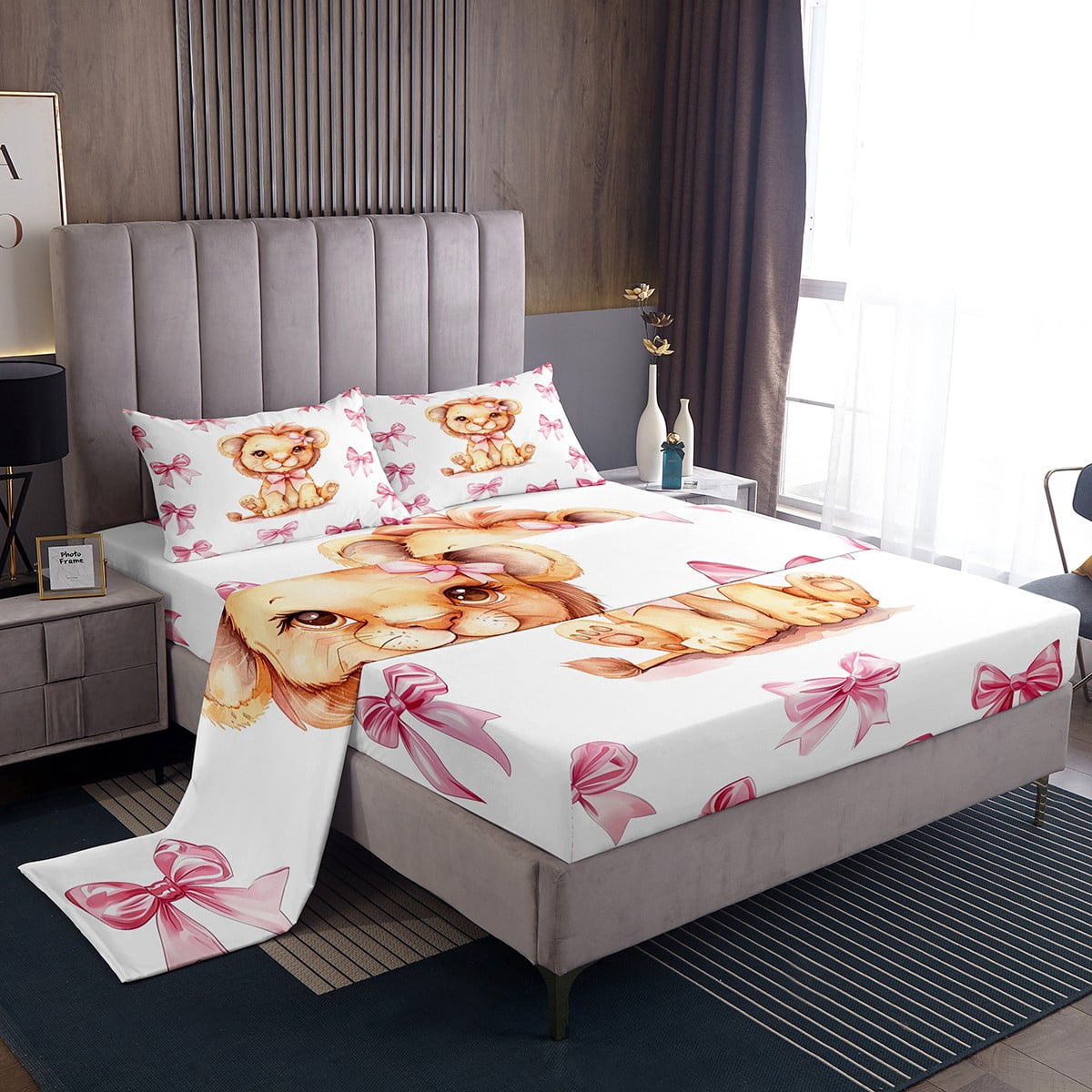 Erosebridal Cartoon Lion King Sheet Sets, Pink Bow-tie Bedding King ...