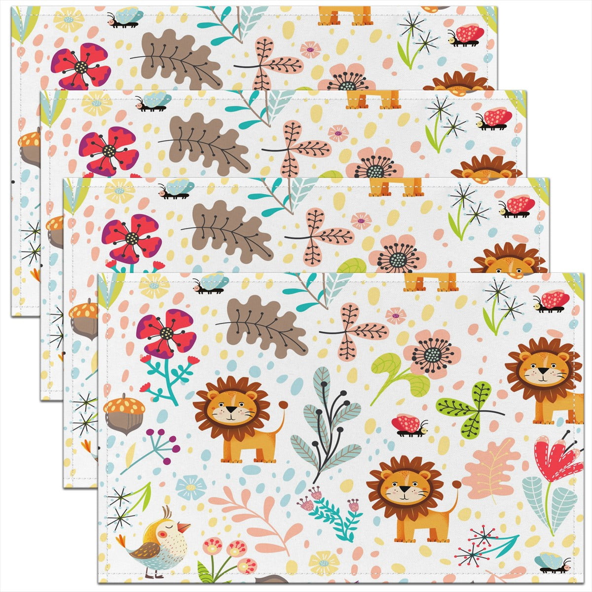 Erosebridal Cartoon Lion Placemats 12x18 Inch,Kawaii Wildlife Florals ...