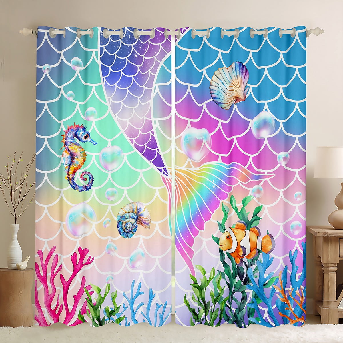Erosebridal Cartoon Mermaid Curtains and Drapes (42x90), Fairy Tale 30% ...