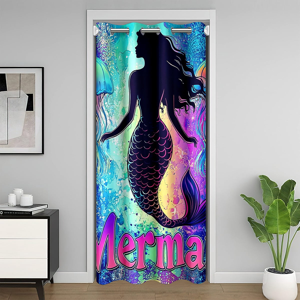 Erosebridal Cartoon Mermaid Door Curtain For Doorways 59x80, Ocean ...