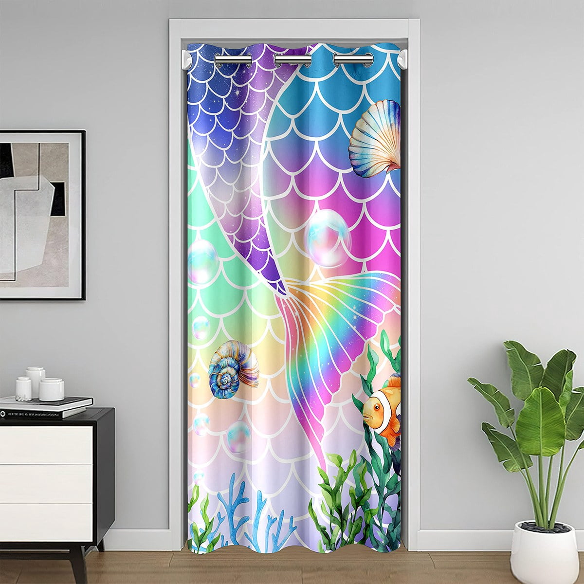 Erosebridal Cartoon Mermaid Door Curtain Panel 52x80, Fairy Tale Room ...