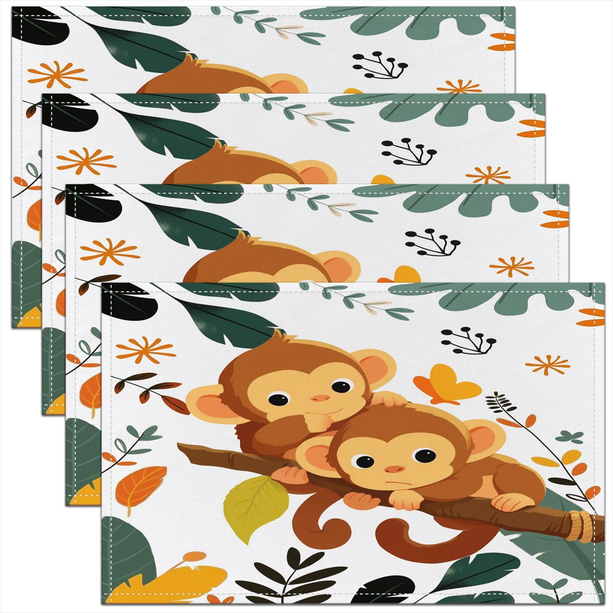 Erosebridal Cartoon Monkey Placemats Set of 4,Cartoon Animal Table Mats ...