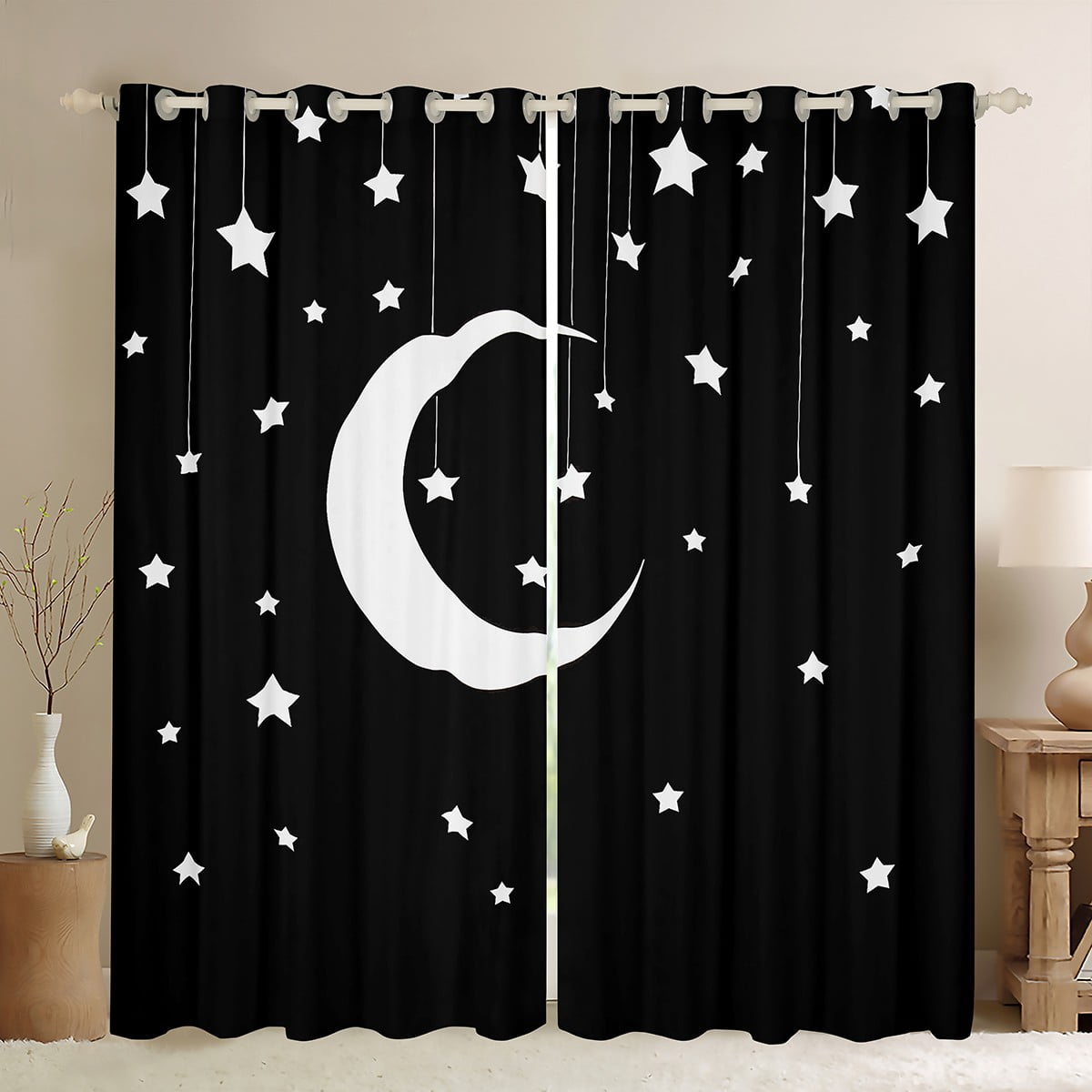 Erosebridal Cartoon Moon Curtains and Drapes (52x84), Stars Print 30% ...