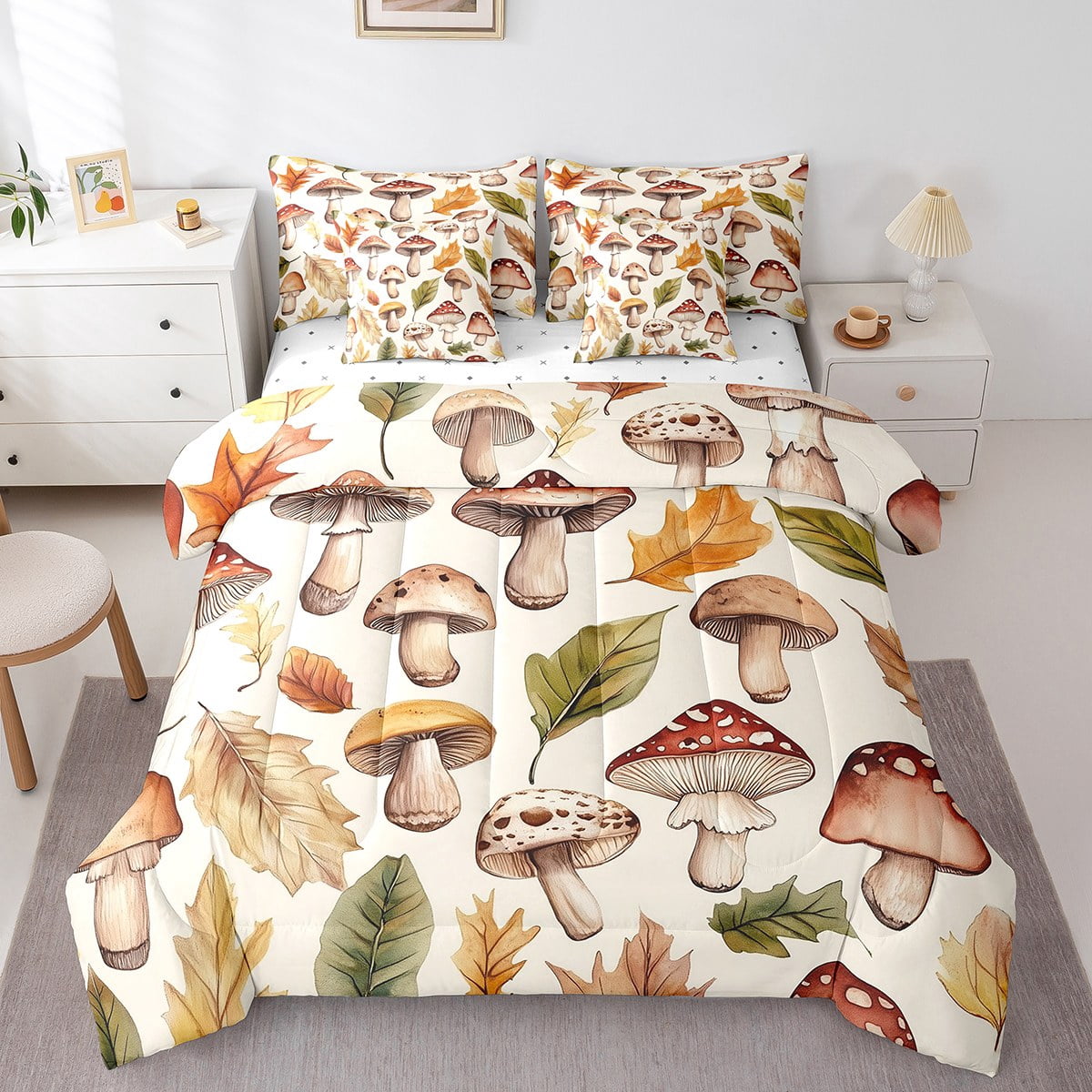 Erosebridal Cartoon Mushroom Bedding Queen Size,Tree Leaves Bedding ...