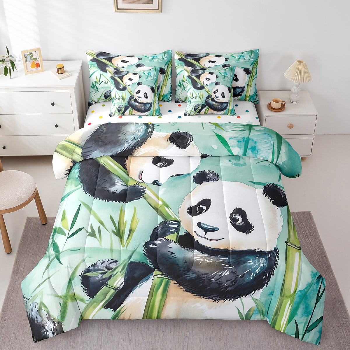 Erosebridal Cartoon Panda Bed in a Bag Full size, Bear Wildlife Bed Set ...