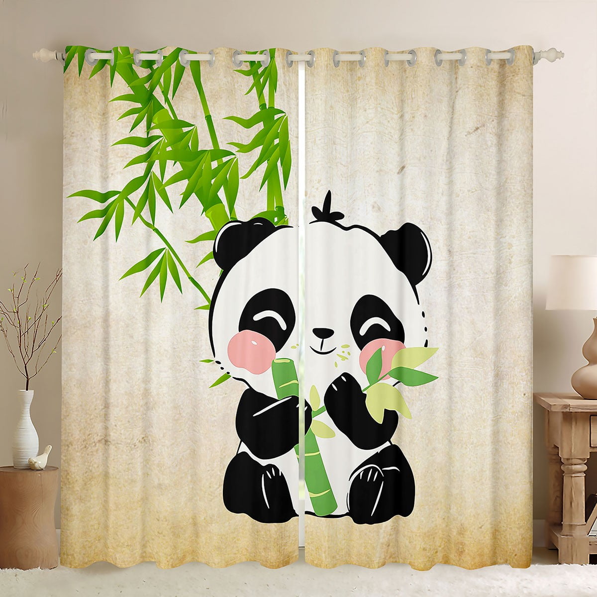 Erosebridal Cartoon Panda Curtains for Living Room,Animal Botanical ...