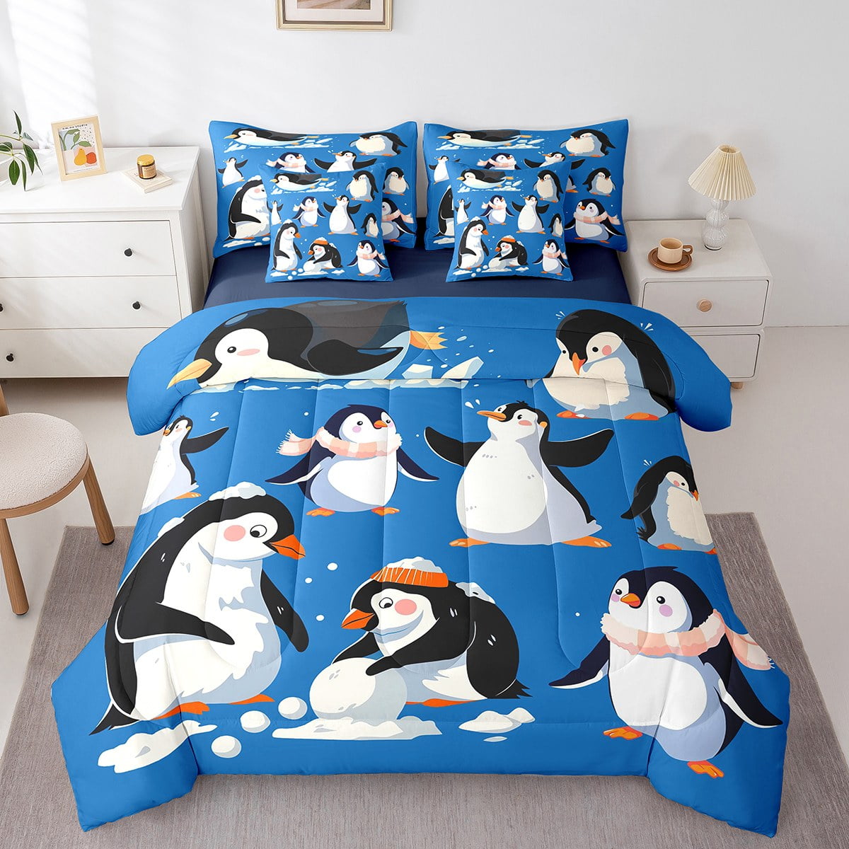 Erosebridal Cartoon Penguin Bedding Sets King Size,Kawaii Animal Bed in ...