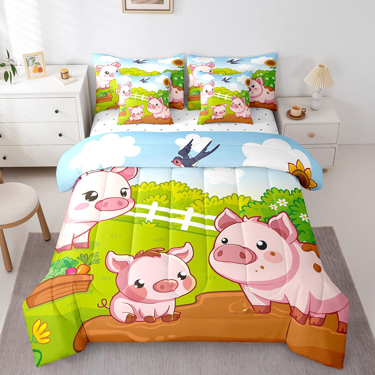 Erosebridal Cartoon Pig Bed In A Bag Full Size,Cartoon Farmhouse Animal ...