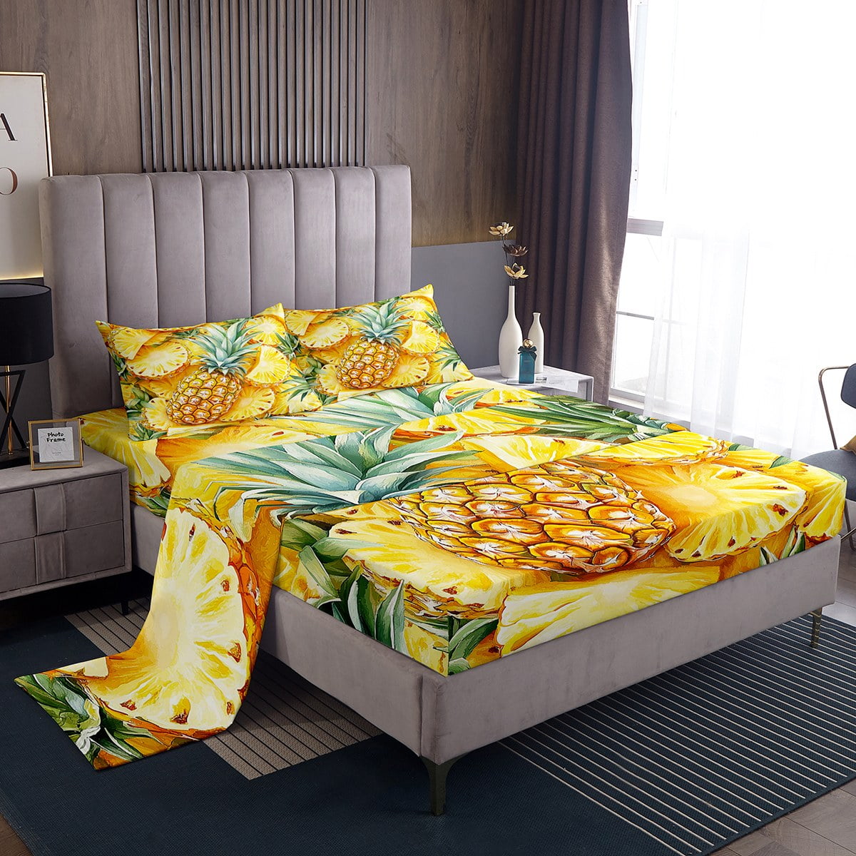 Erosebridal Cartoon Pineapple Bed Sheets Set Queen Size, Tropical Fruit Bedroom Set, Summer ...