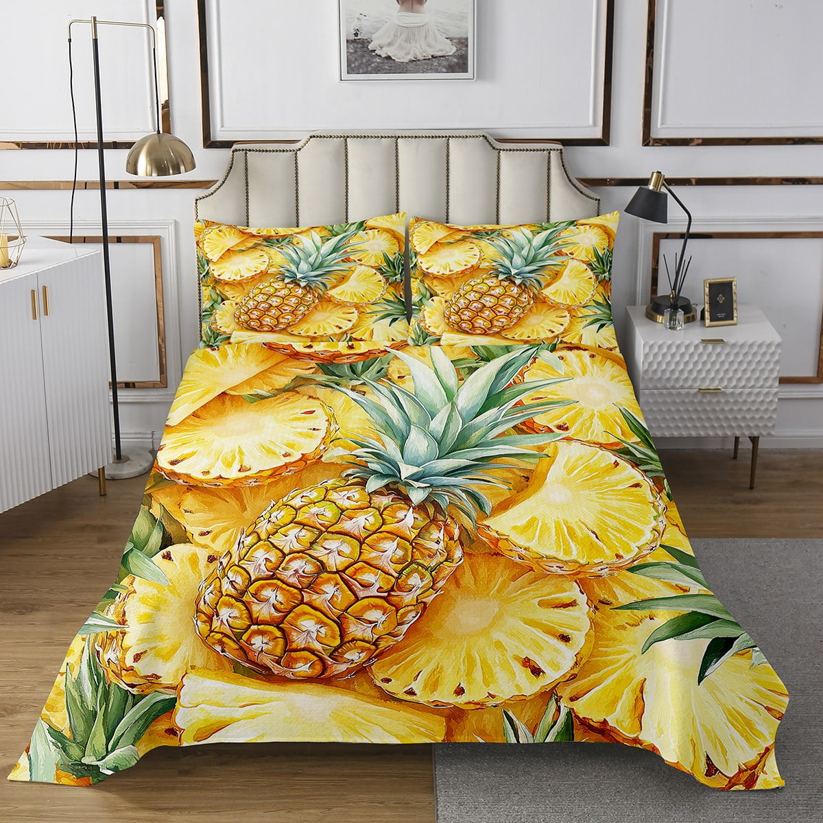 Erosebridal Cartoon Pineapple Quilt Sets for Queen Size Bed, Tropical Fruit Bed Set, Summer ...