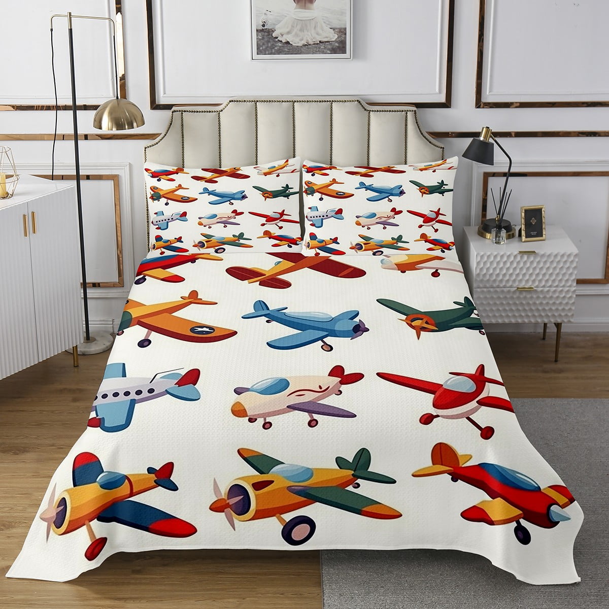 Erosebridal Cartoon Plane Bedspread Sets Twin Size, Retro Airplane Bed ...