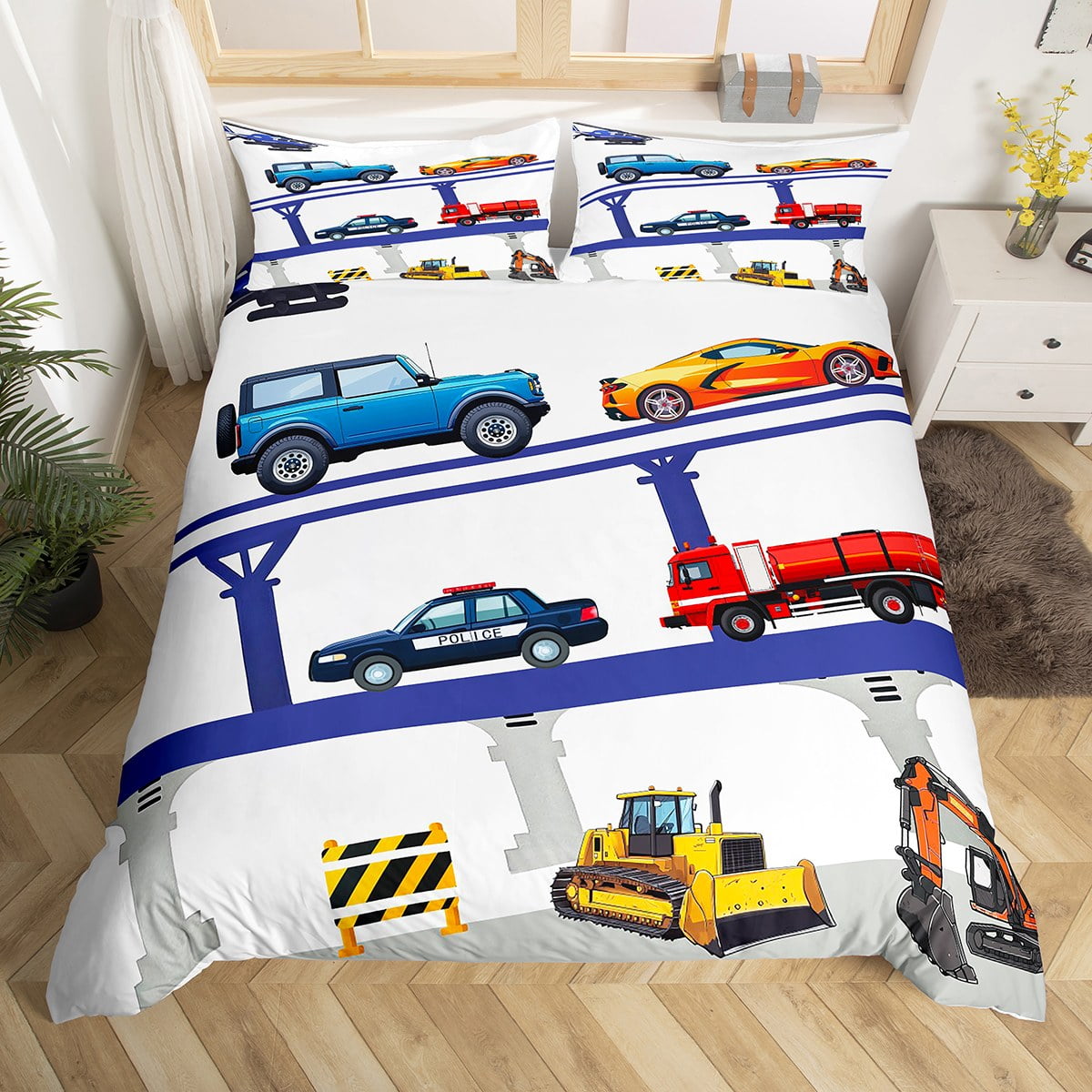Erosebridal Cartoon Police Car Comforter Cover King,Equipped Truck ...