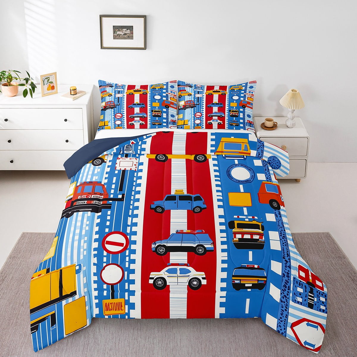 Erosebridal Cartoon Police Car Comforter Sets Queen Size,Traffic Sign ...