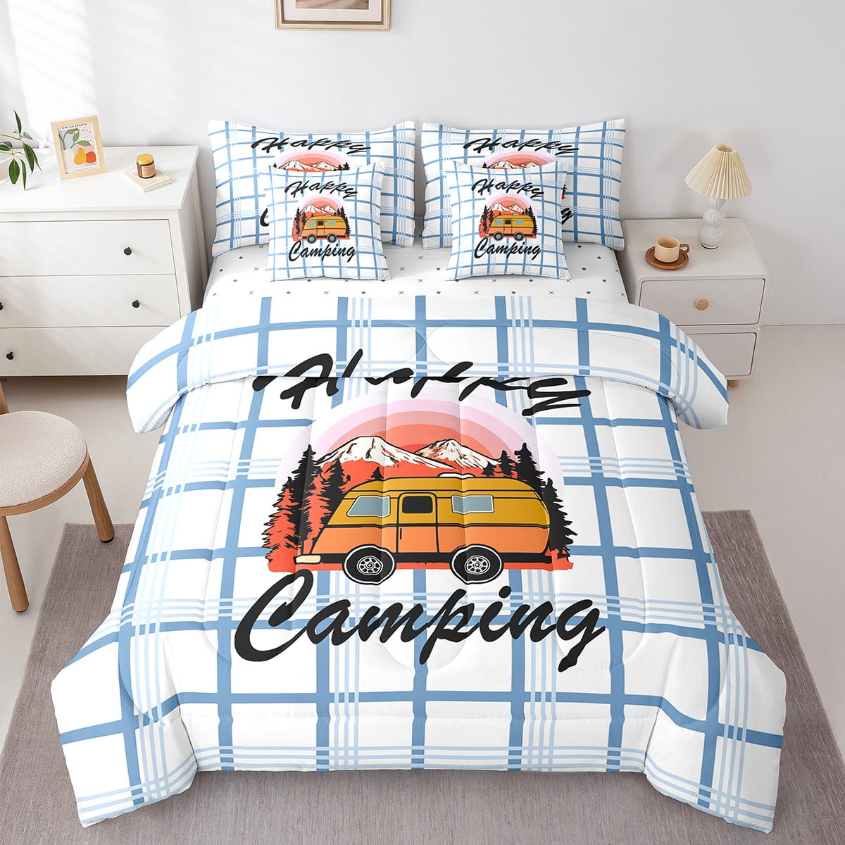 Erosebridal Cartoon RV Camper Bed in a Bag Full Size, Happy Camping Bed ...