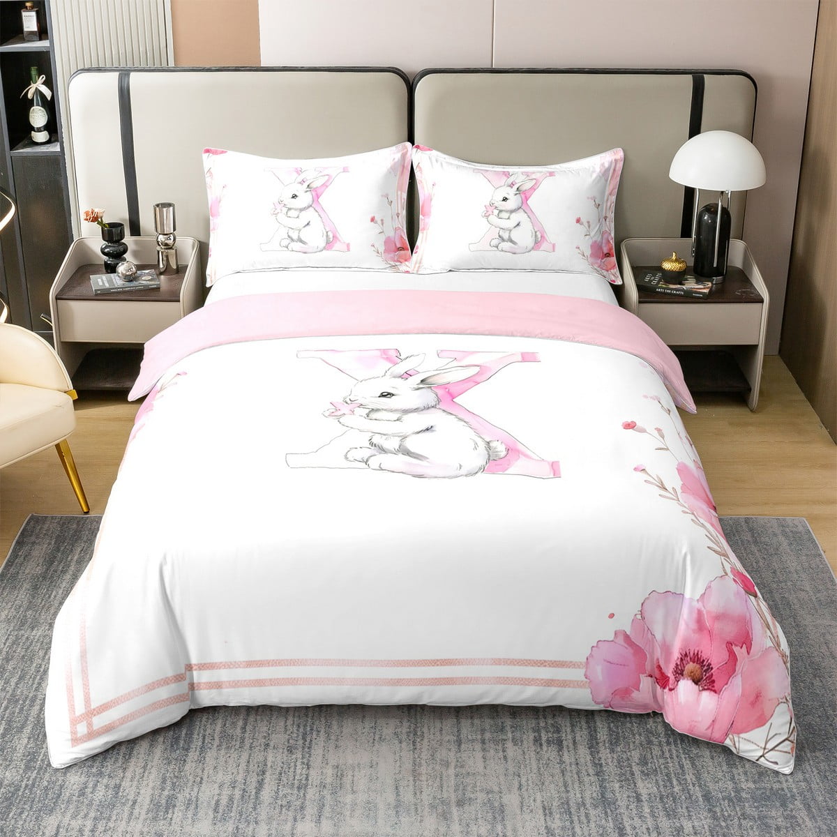 Erosebridal Cartoon Rabbit 100% Cotton Duvet Cover King Size,Letter X ...