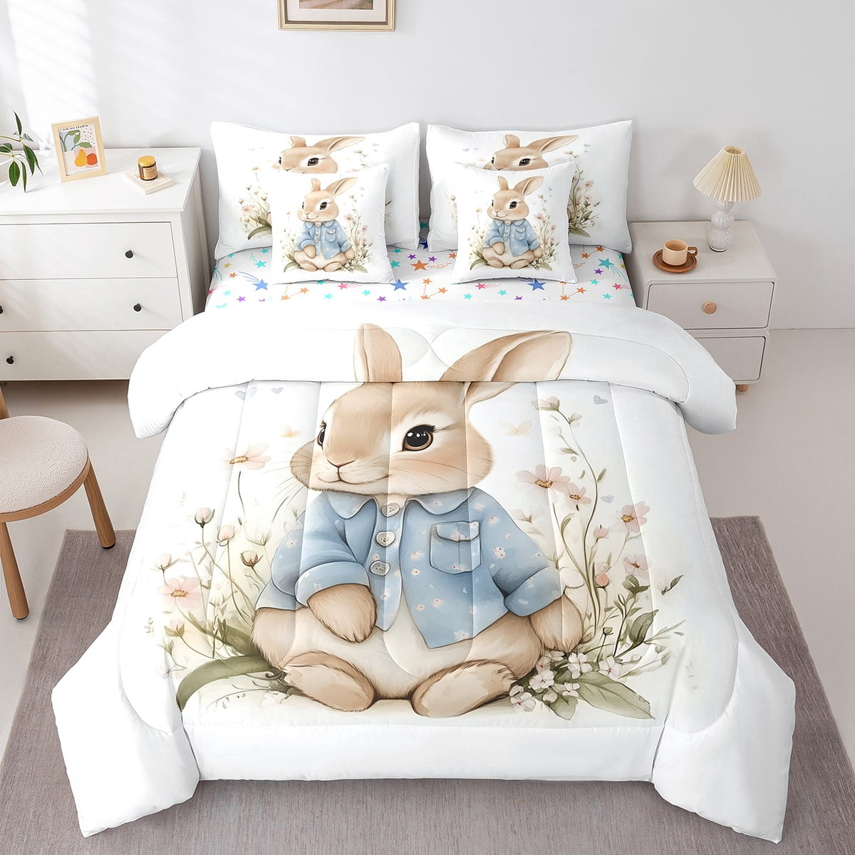 Erosebridal Cartoon Rabbit Bedding Queen Size, Flower Bedding Sets ...
