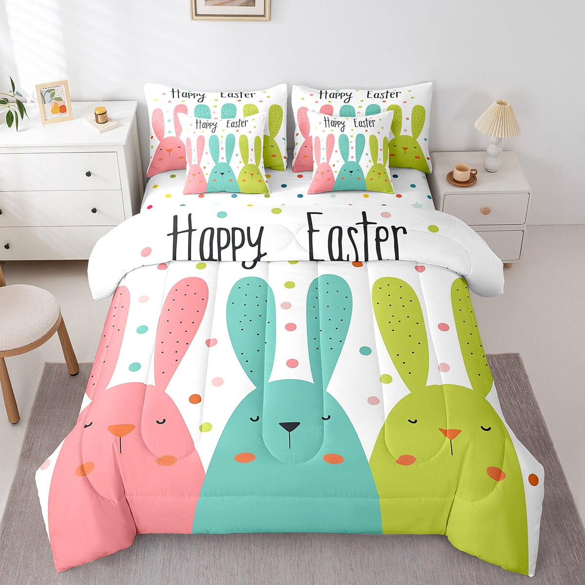 Erosebridal Cartoon Rabbits Bedding Sets Twin Size, Cute Bunnies ...