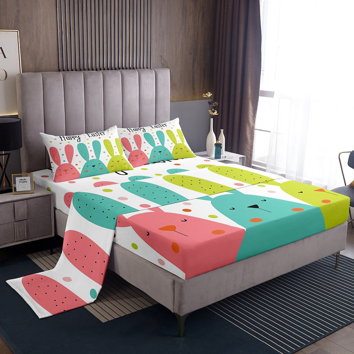 Erosebridal Cartoon Rabbits Sheet Set Twin, Cute Bunnies Bedding Sets ...