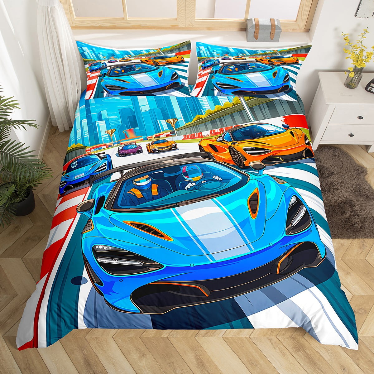 Erosebridal Cartoon Race Car Comforter Cover King,Racing Theme Bedding ...