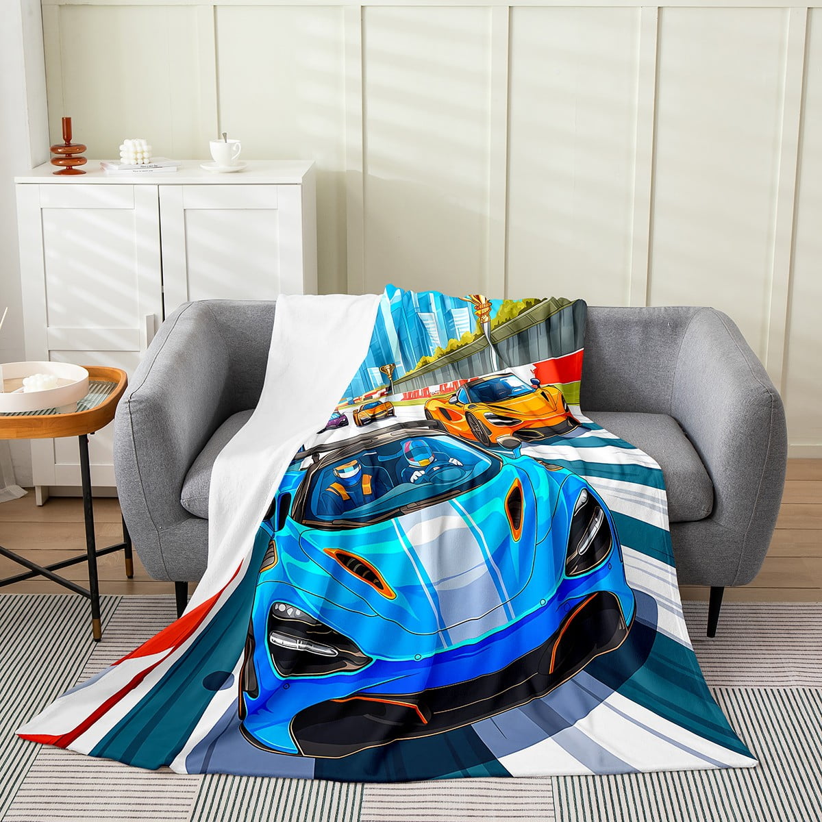 Erosebridal Cartoon Race Car Flannel Blanket 30x40,Racing Theme Sherpa ...