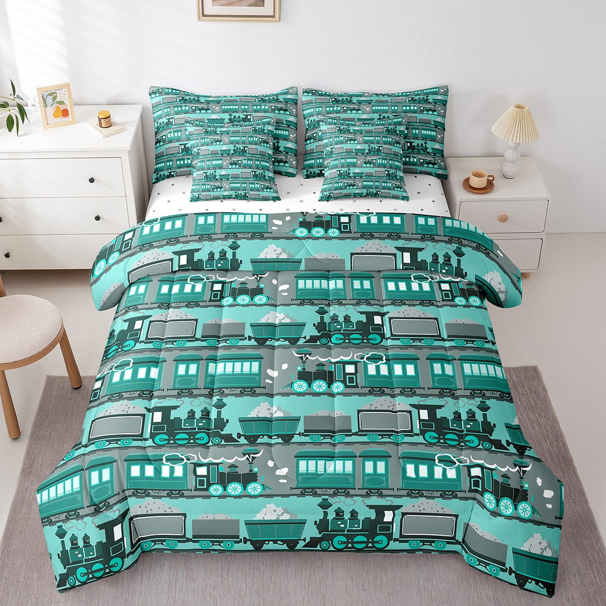 Erosebridal Cartoon Rail Bedding Sets Full Size, Transportation Train ...