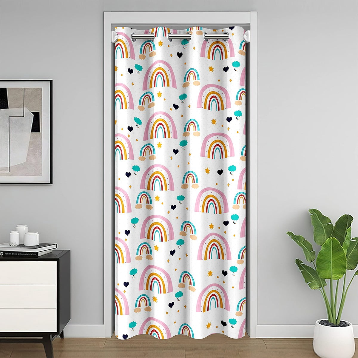 Erosebridal Cartoon Rainbow Door Curtain Panel 59x80, Cute Love Heart ...