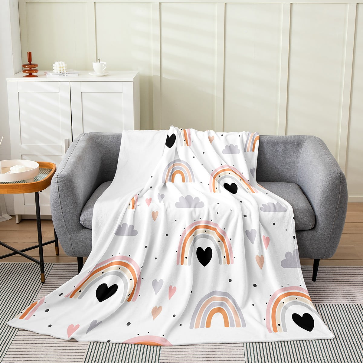 Erosebridal Cartoon Rainbow Sherpa Blanket 40x50,Black Heart Print ...