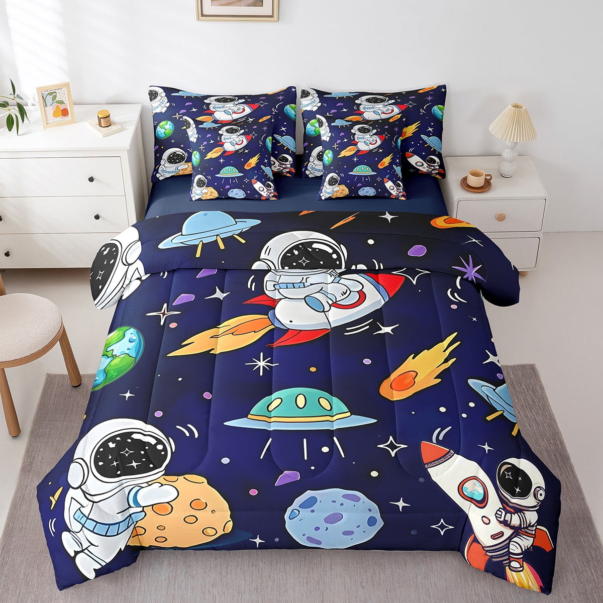 Erosebridal Cartoon Rocket Bed in a Bag Twin Size,Outer Space Planet ...