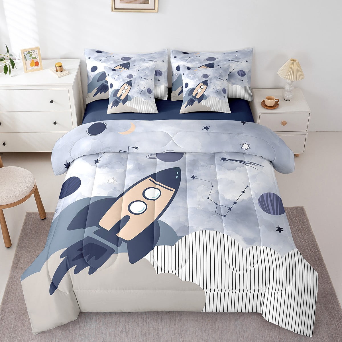 Erosebridal Cartoon Rocket Bedding King Size, Constellation Bedding ...
