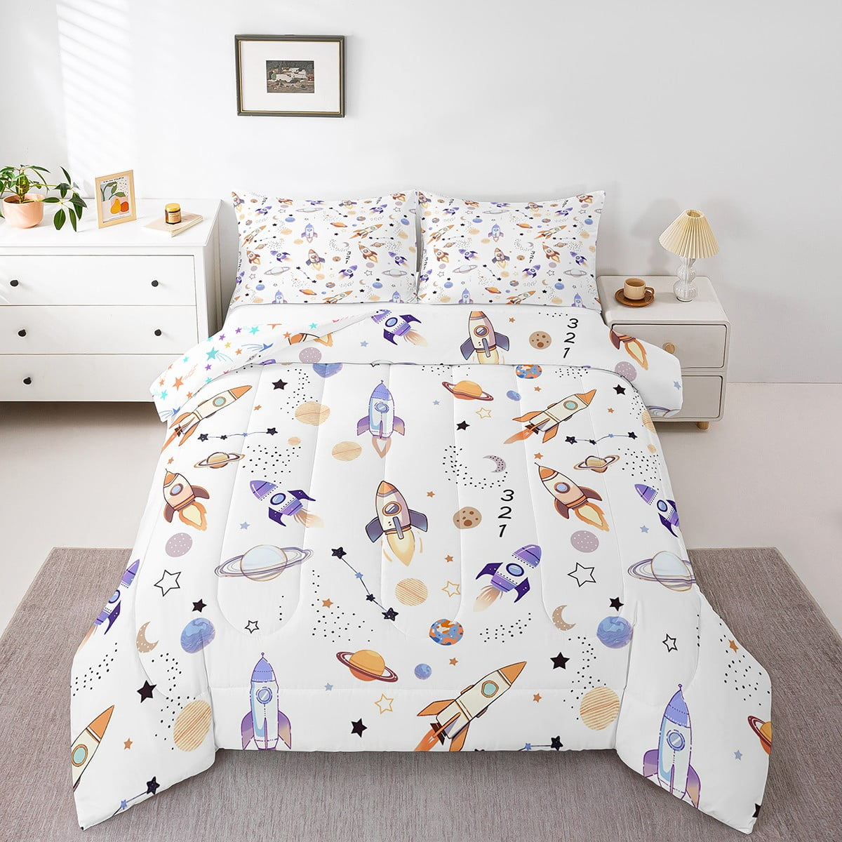 Erosebridal Cartoon Rocket Bedding Sets Queen with Comforter, Cosmos ...