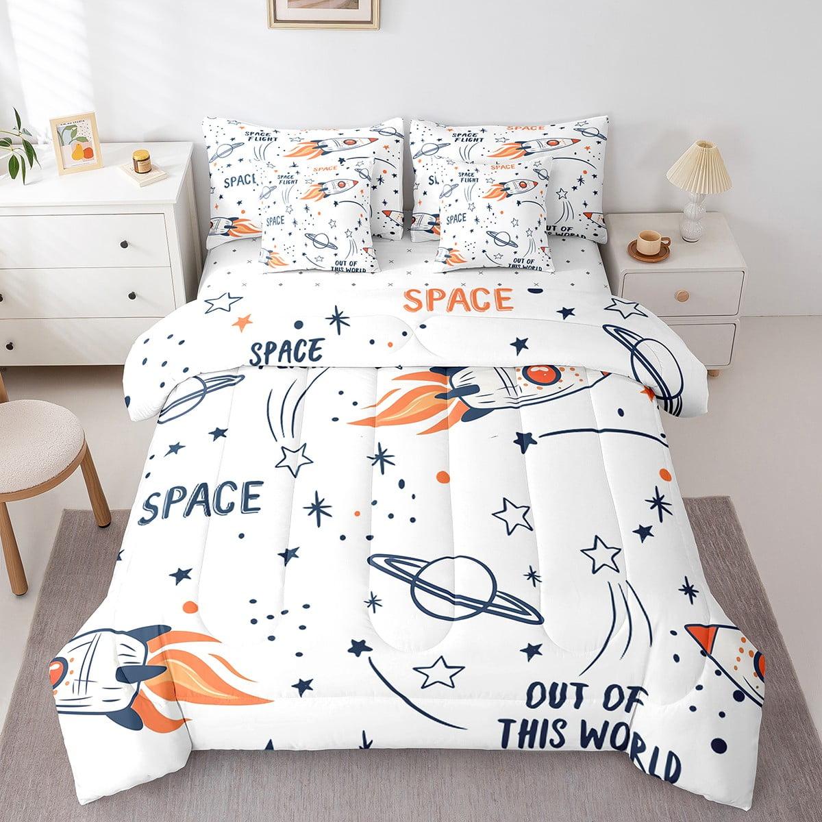 Erosebridal Cartoon Rocket Bedding Sets Queen Size, Outer Space ...