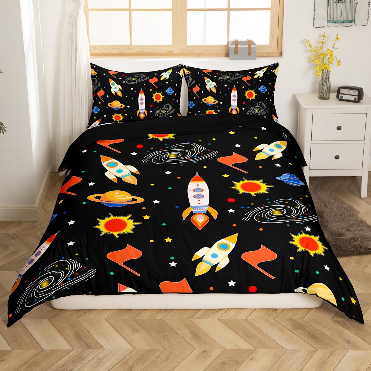 Erosebridal Cartoon Rocket Duvet Cover,Outer Space Bedding Sets,Kawaii ...