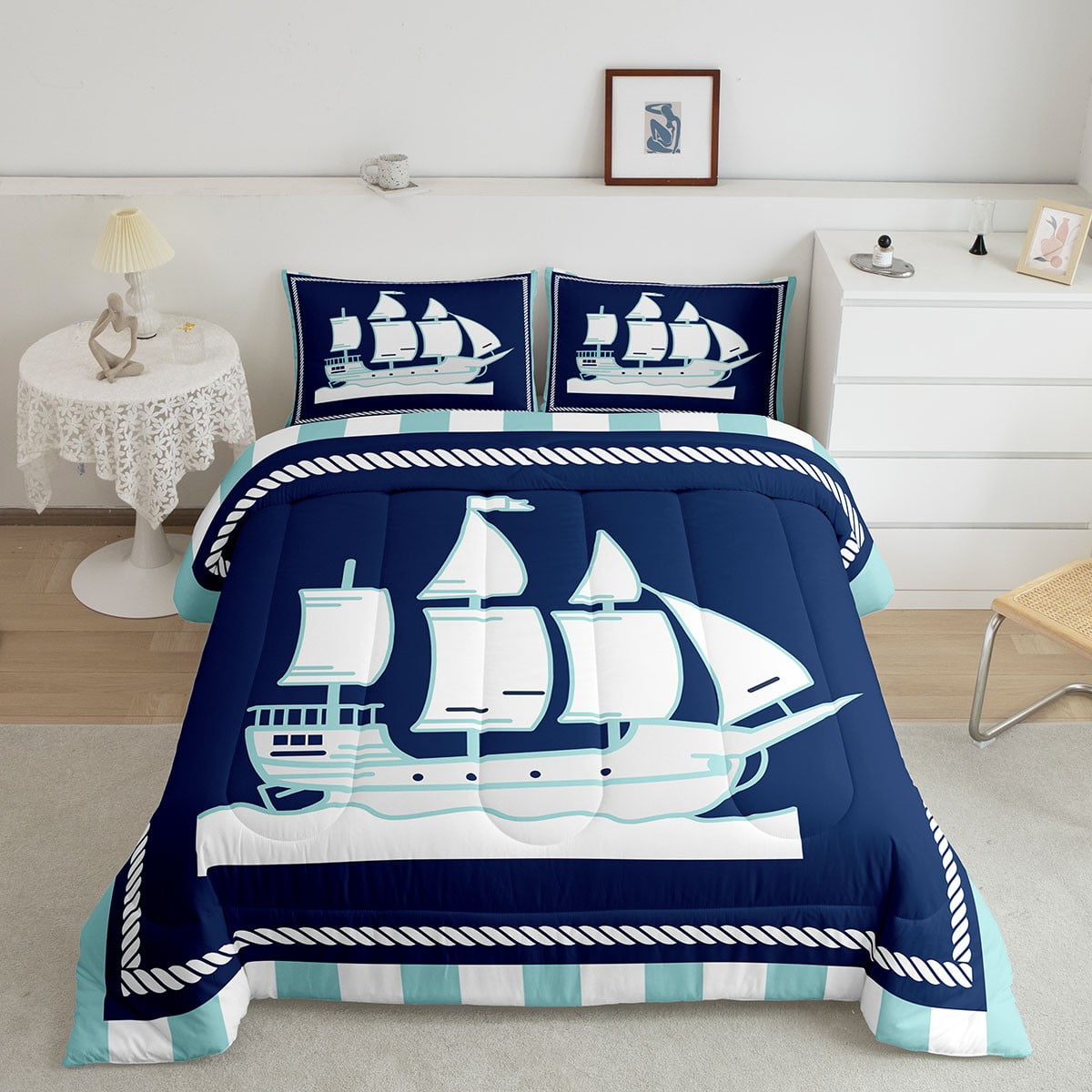 Erosebridal Cartoon Sailboat Bedding Full Comforter Set, Sailing ...
