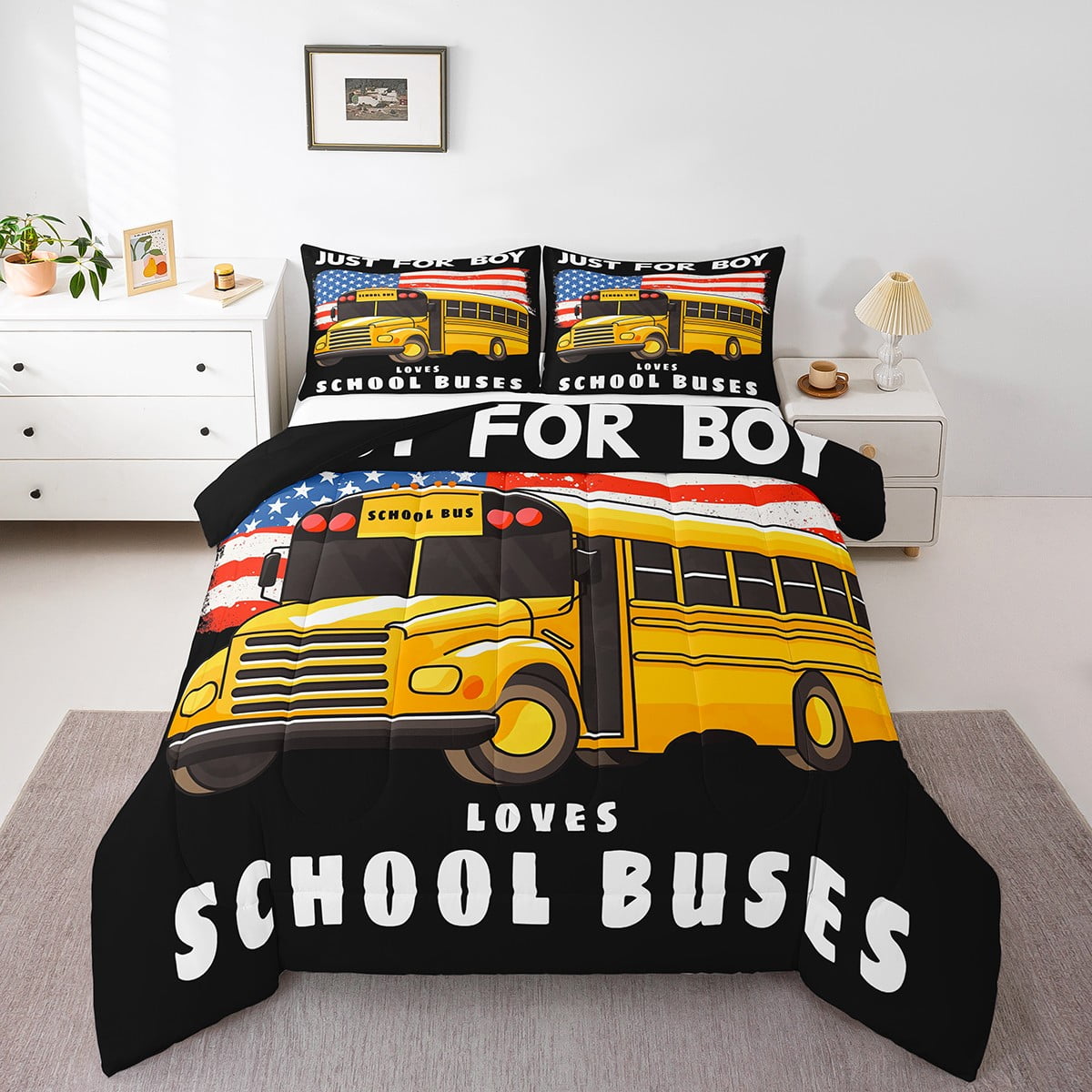 Erosebridal Cartoon School Bus Bedding Sets Twin with Comforter ...