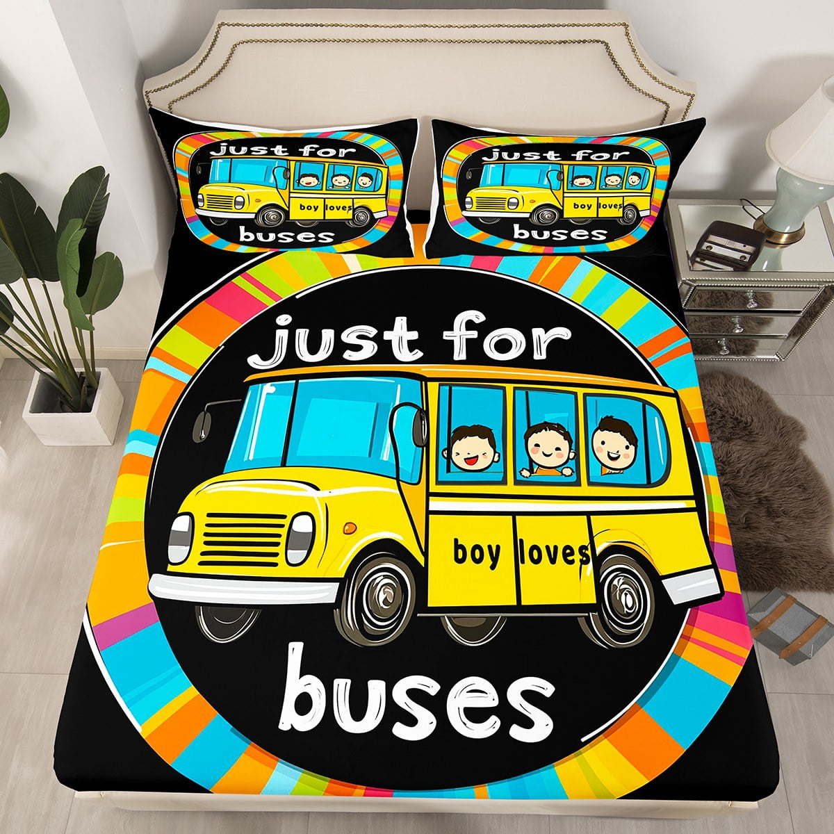 Erosebridal Cartoon School Bus Fitted Sheet Set Twin, School Life Gifts ...