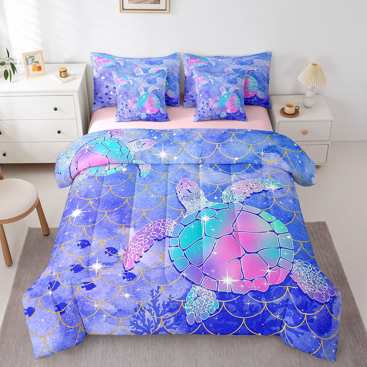 Erosebridal Cartoon Sea Turtle Bed in a Bag Full size, Mermaid Scales ...